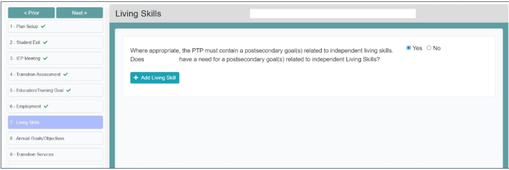 Independent Living Goal - Transition Improvement Grant